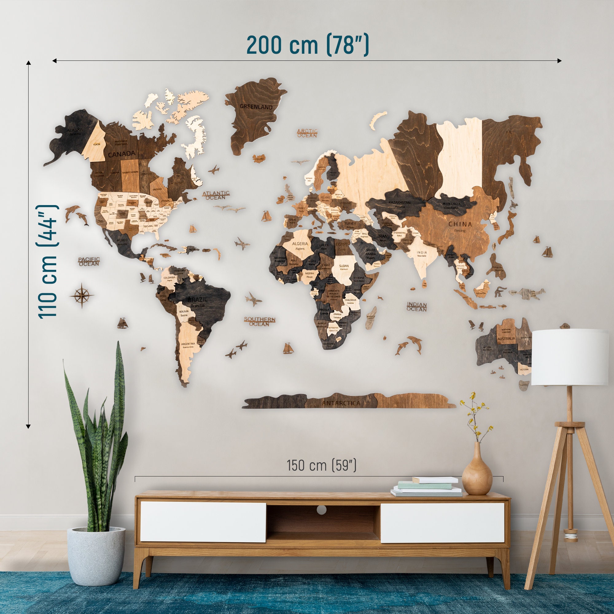 Greaker 3D Wood World Map Wall Art Large Wood Wall Décor - Etsy