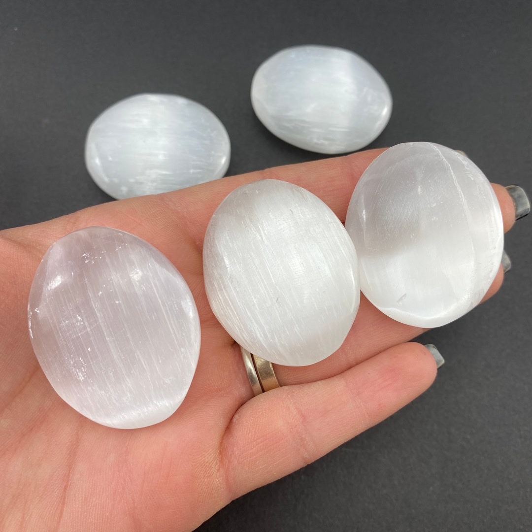 10pc Mini Selenite Palm, Selenite Worry Stone, Selenite Pocket Stone, Polished Selenite, Bulk ...