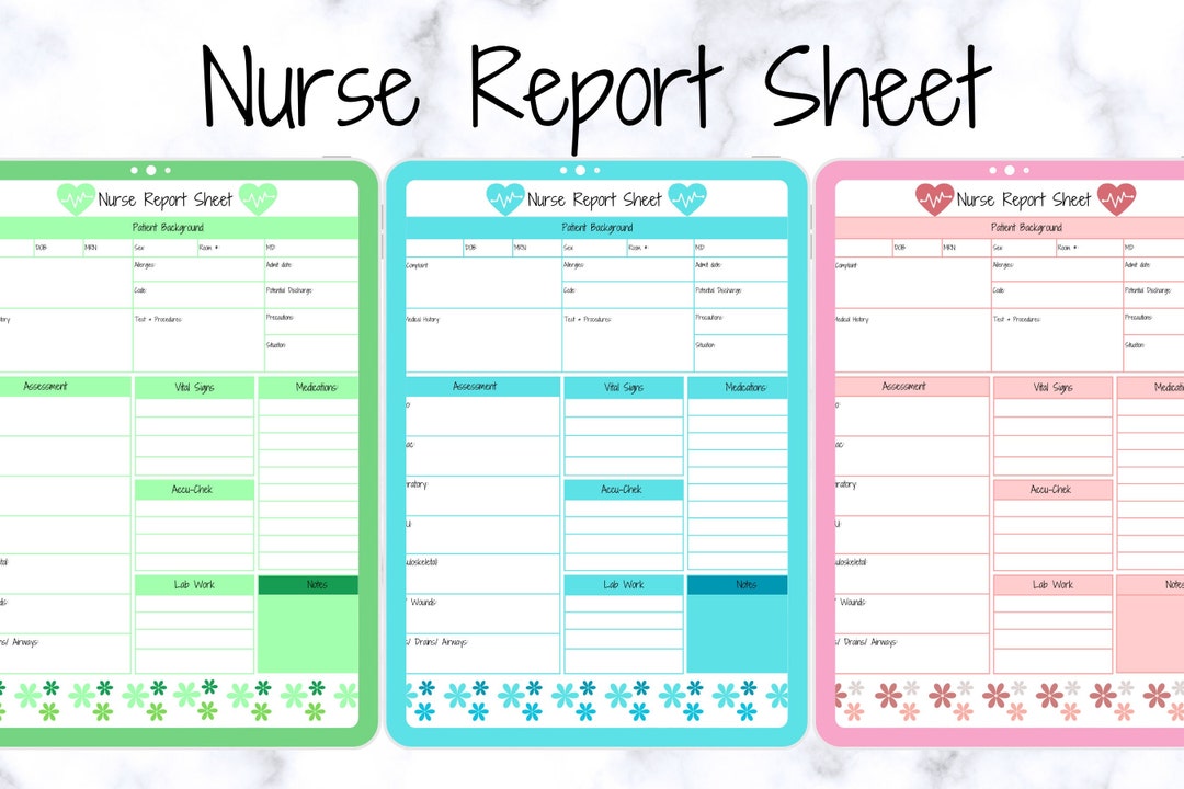 Nurse Report Sheet| Fillable Report Template| EMT Notes| Paramedic ...
