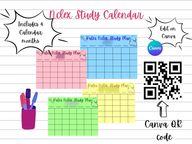 Nclex Study Calendar/ Editable Study Calendar/ 4 Months DIY Calendar ...