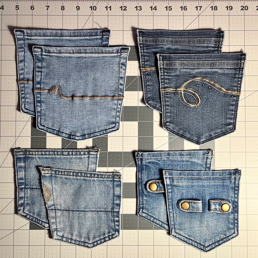 4 Sets of Jean Pockets, Salvaged Denim Jean Back Pockets From Reclaimed ...