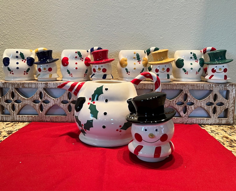 Temp-tations Ceramic Snowman Tea Set. 5 Pice Set. Teapot and 4 Mugs ...