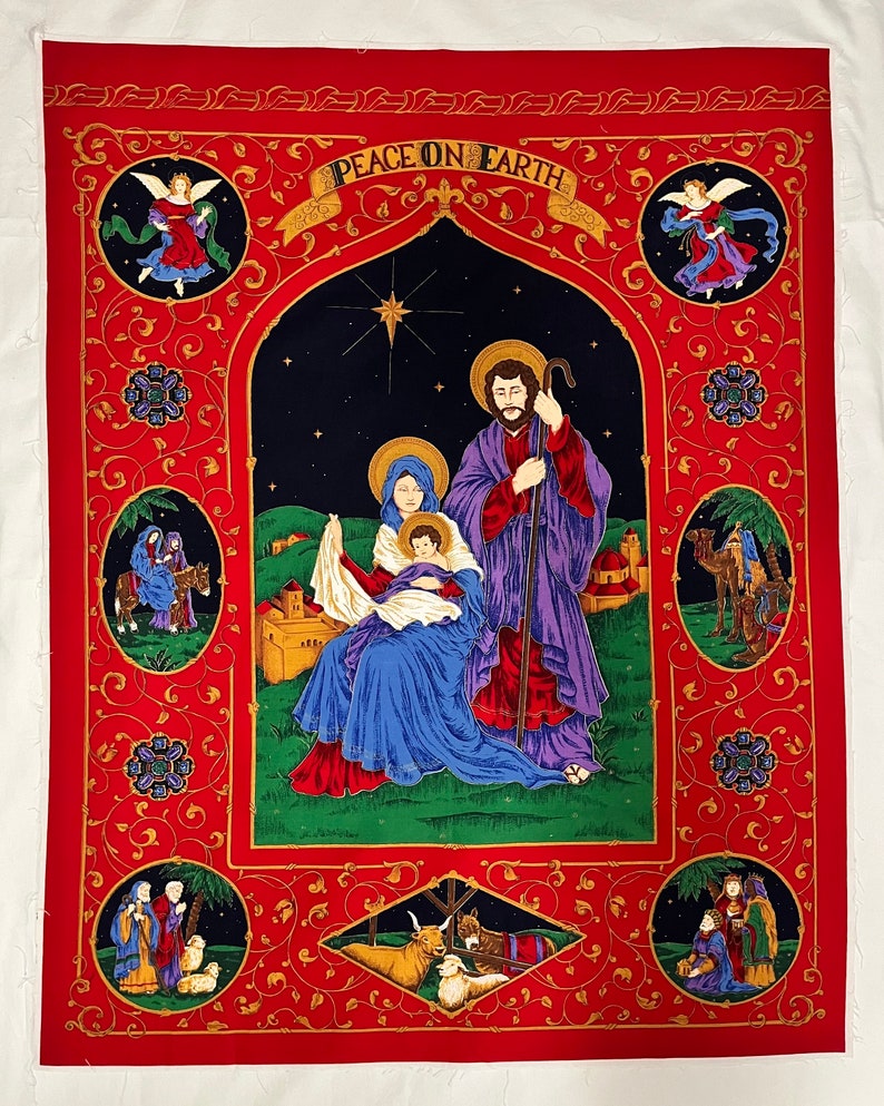 Peace on Earth, Nativity Scene, Fabric Panel, Decorative Door or Wall ...