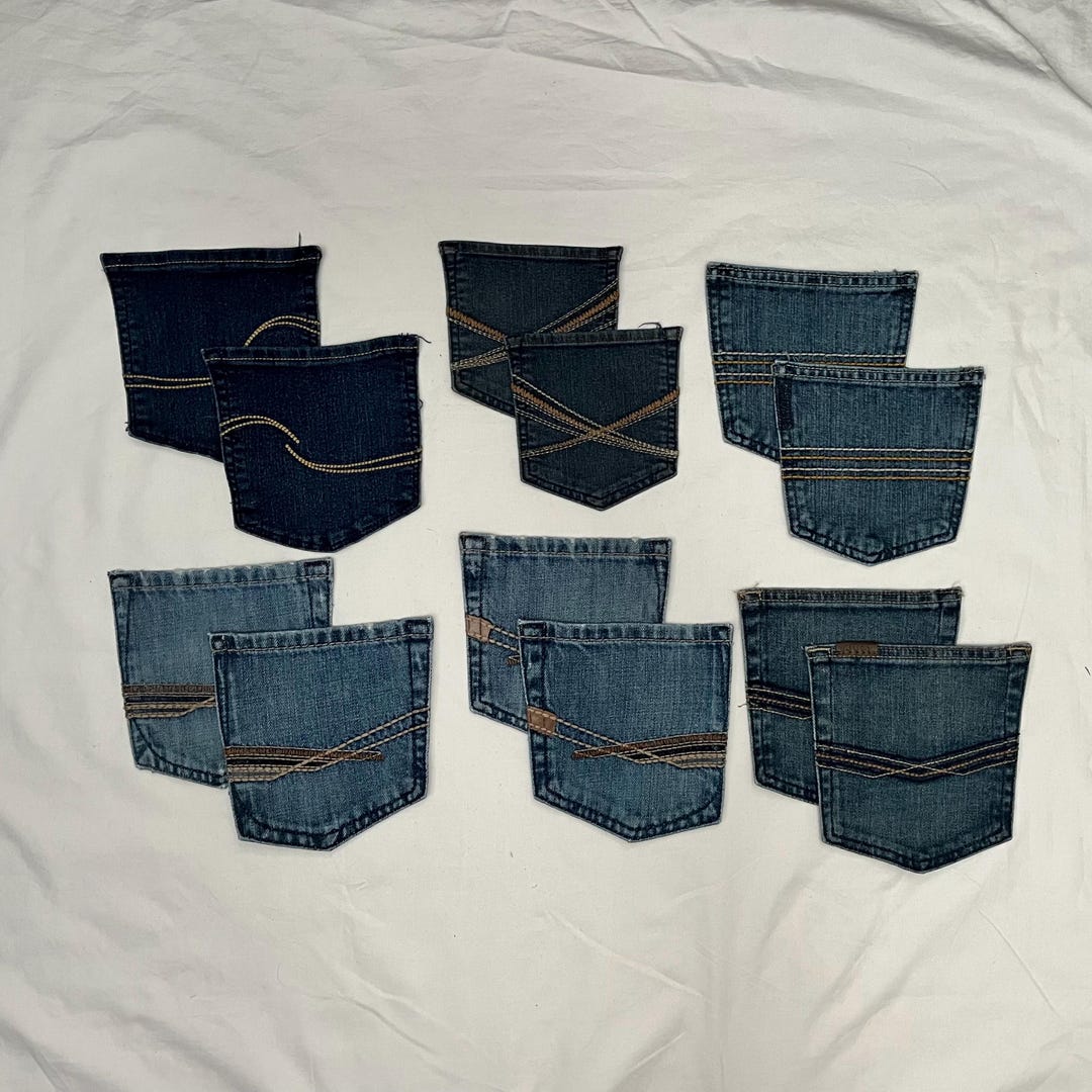 6 Sets of Jean Pockets, Salvaged Denim Jean Back Pockets From Reclaimed ...