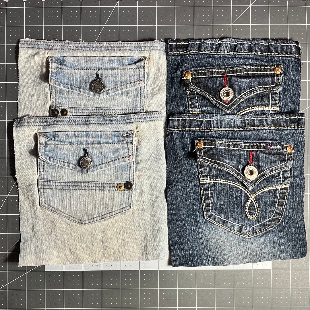2 Sets of Jean Pockets With Button Closers, Salvaged Denim Jean Back ...