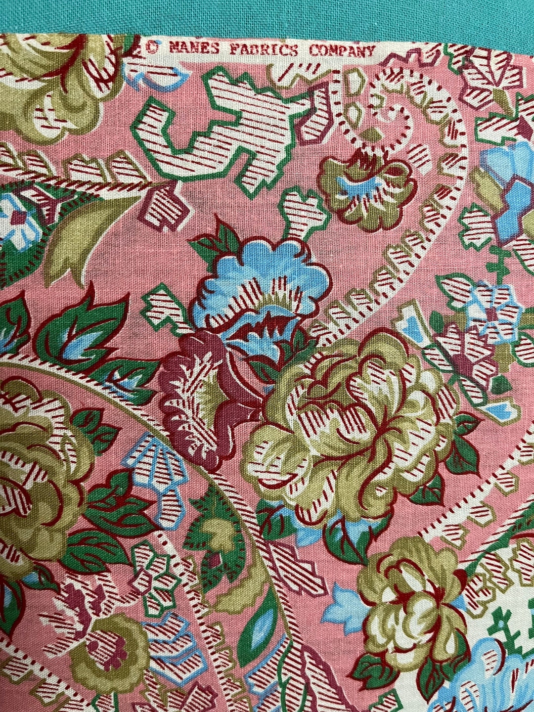 Vintage Manes Fabric With Flower and Paisley Designs on Pink Background ...
