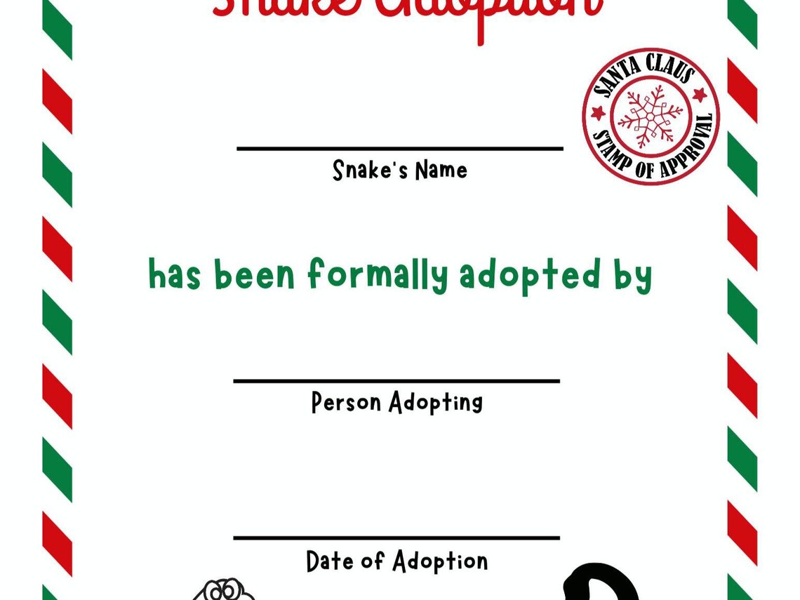 Adopt a Snake Adoption Certificate Printable PDF Download - Etsy