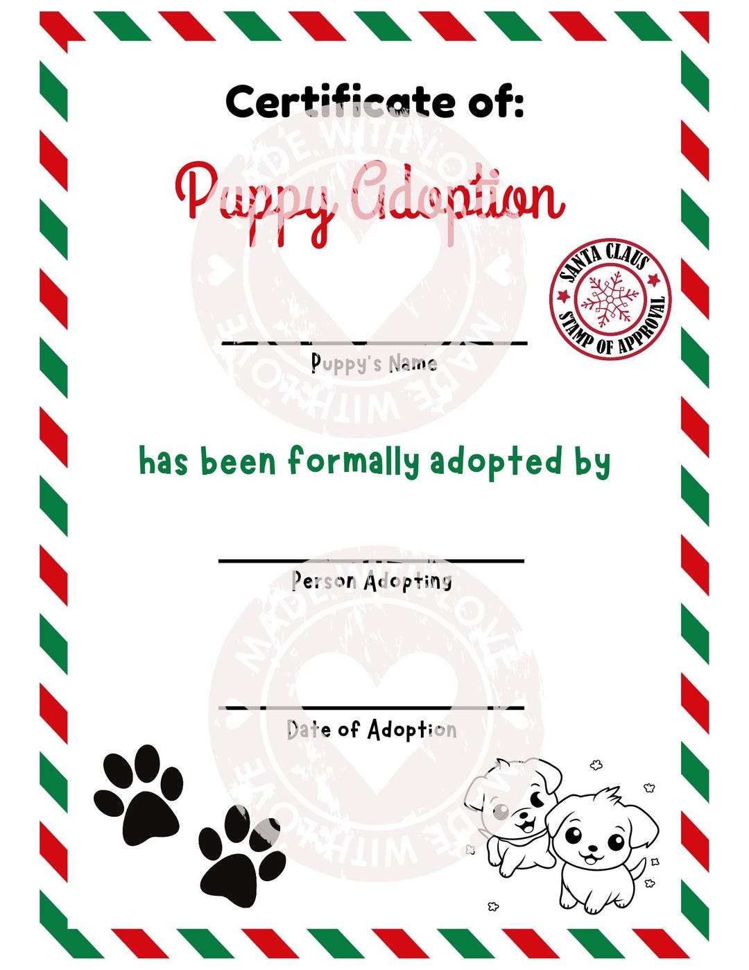 Adopt a Puppy Adoption Certificate Printable PDF Download - Etsy