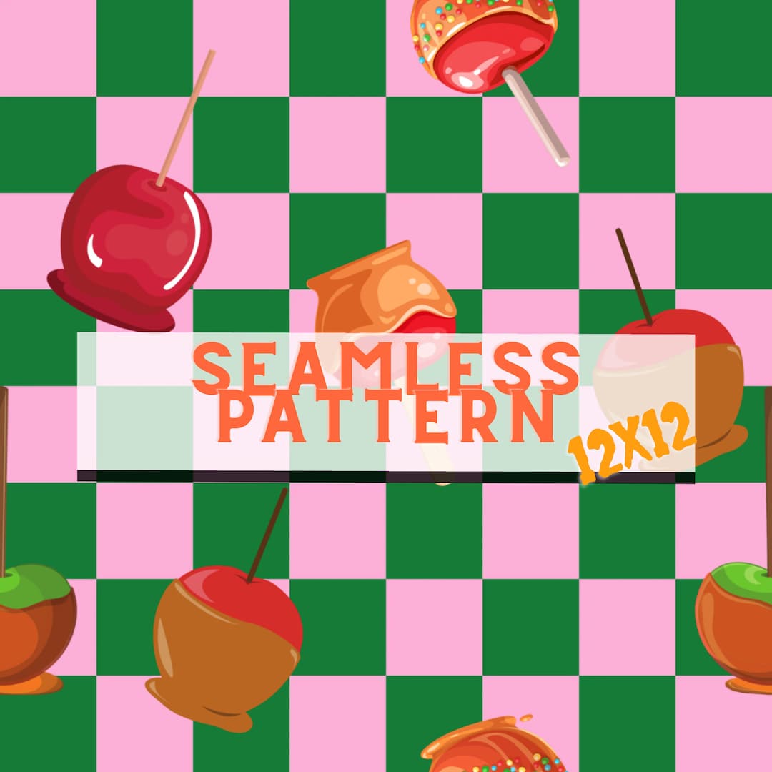 Checkered Caramel and Candy Apples Seamless, PNG SVG JPG, Digital Wall ...