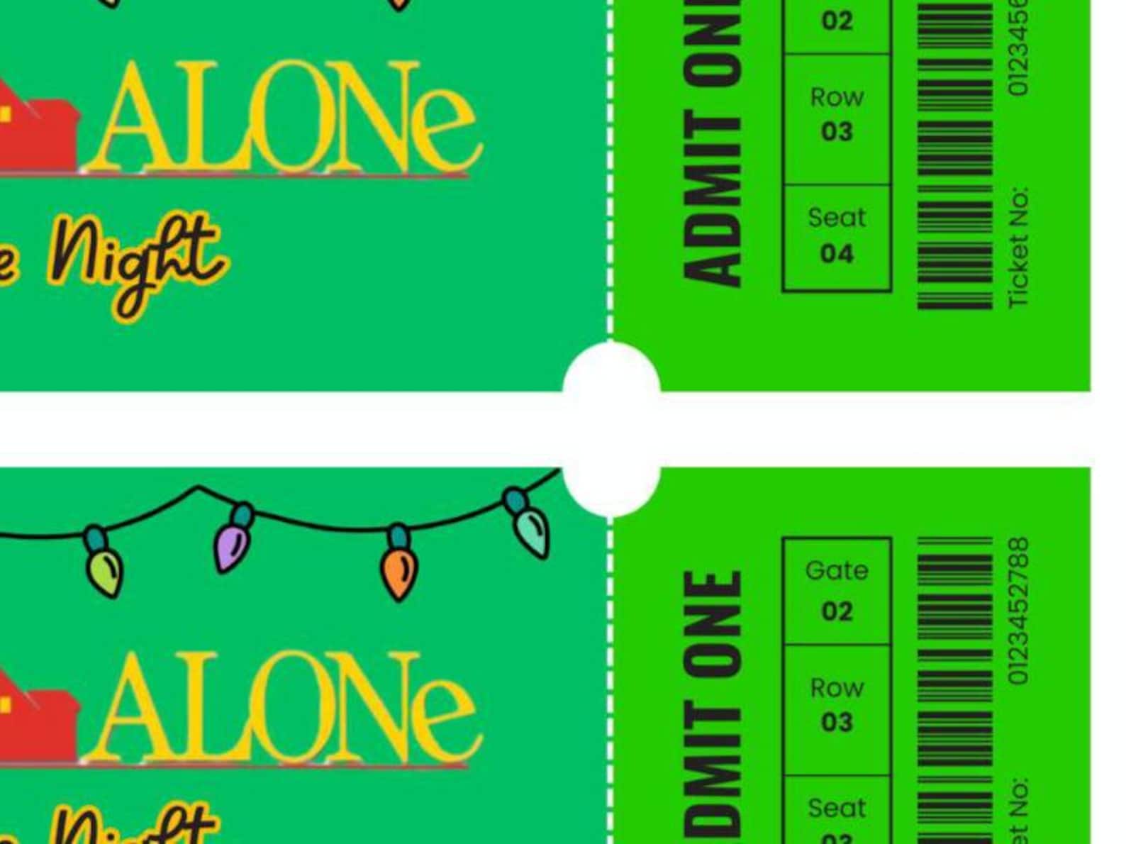 Home Alone Digital Download Printable PDF Movie Night Tickets - Etsy