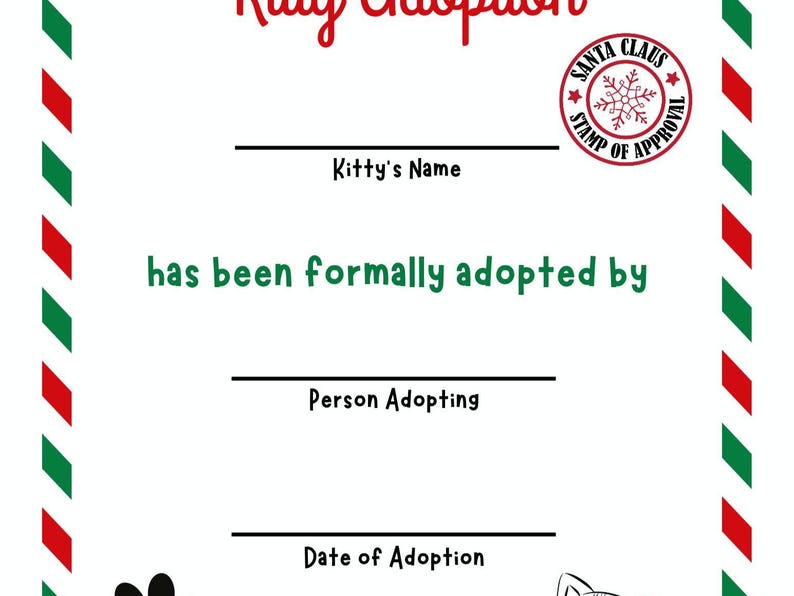 Adopt a Kitty Adoption Certificate Printable PDF Download - Etsy
