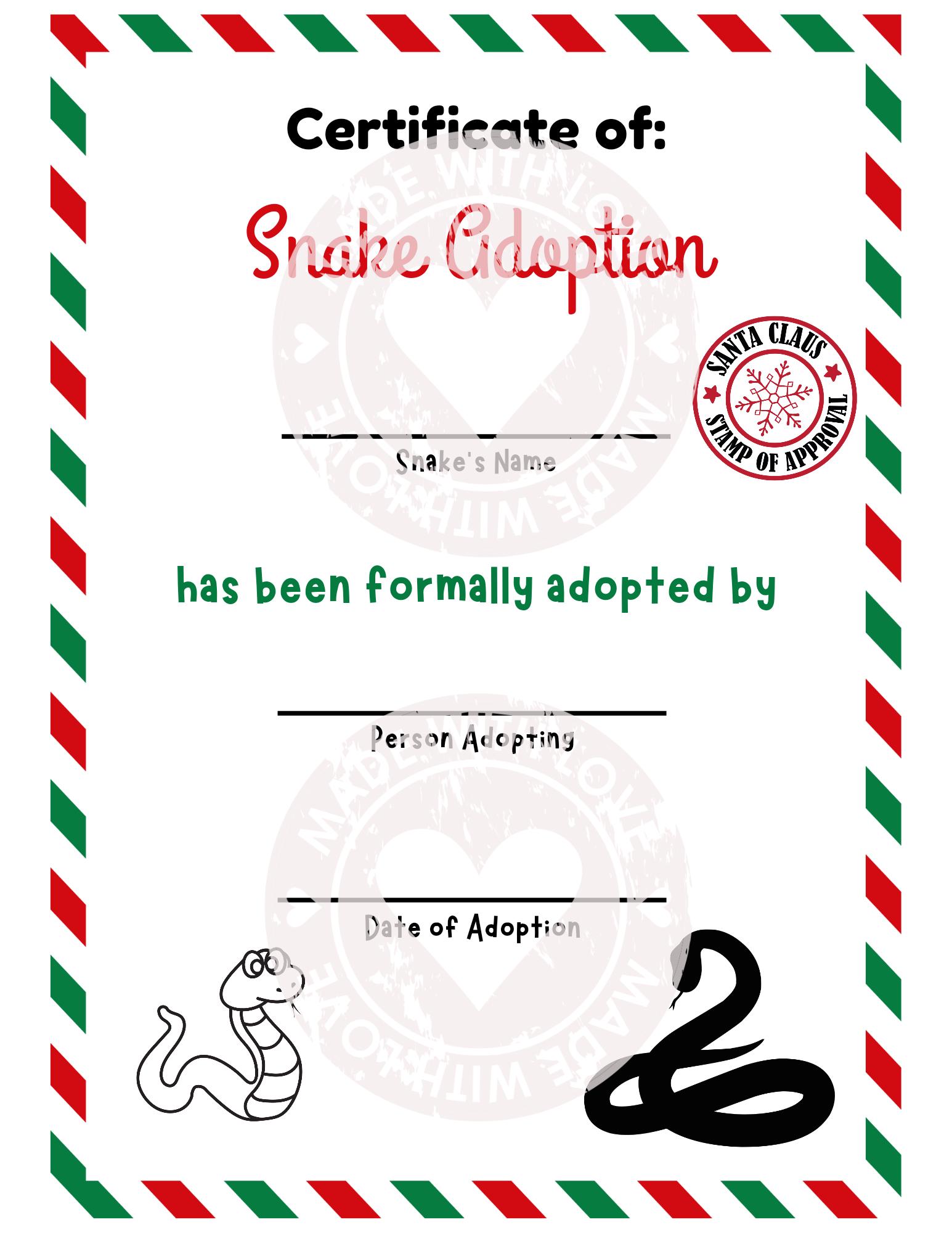 Adopt a Snake Adoption Certificate Printable PDF Download - Etsy