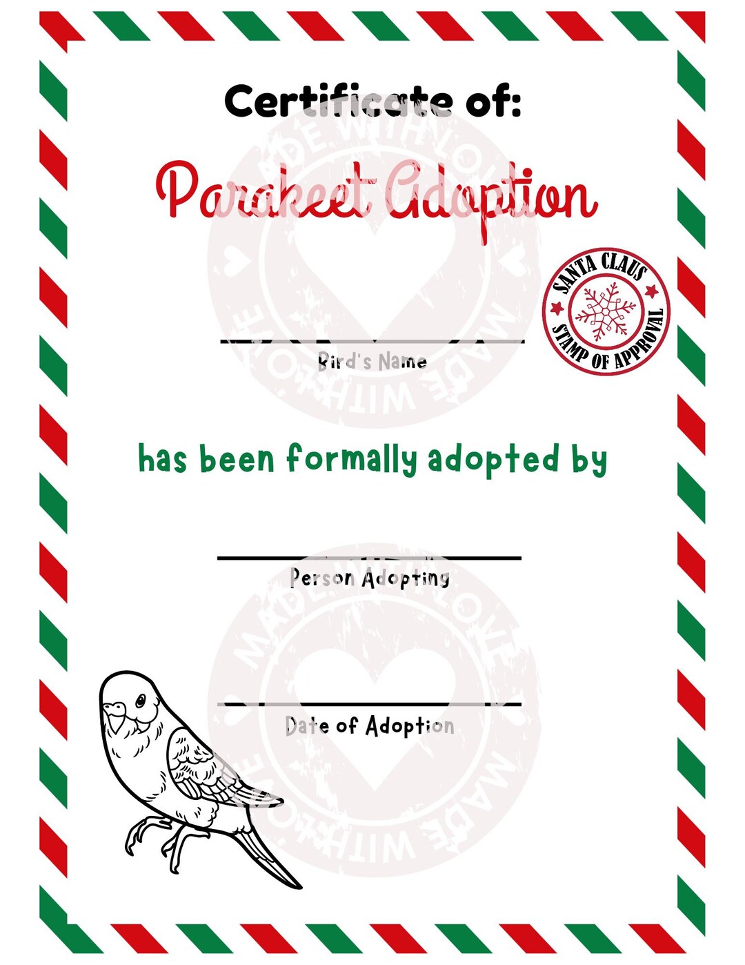 Adopt a Parakeet Adoption Certificate Printable PDF Download - Etsy