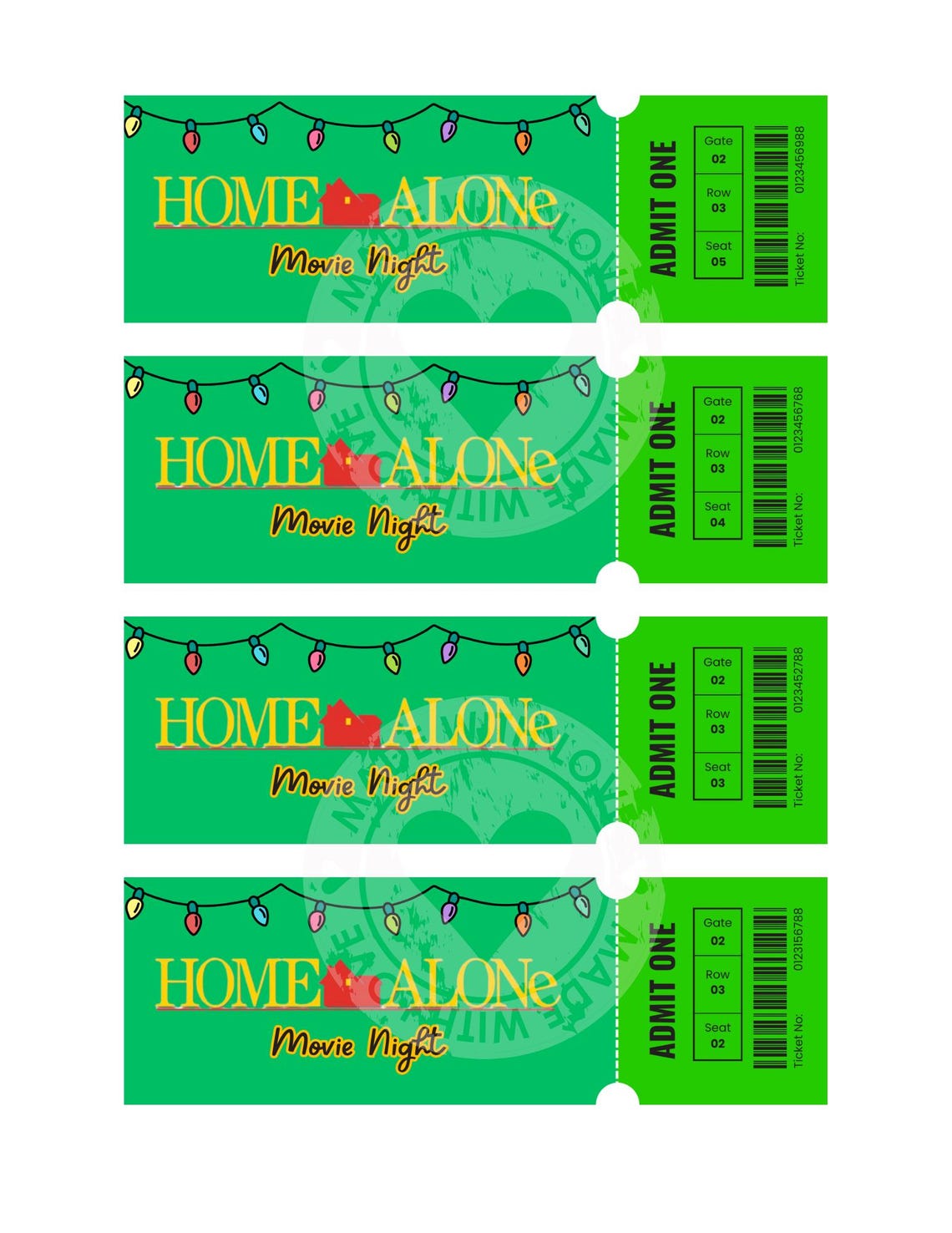 Home Alone Digital Download Printable PDF Movie Night Tickets - Etsy