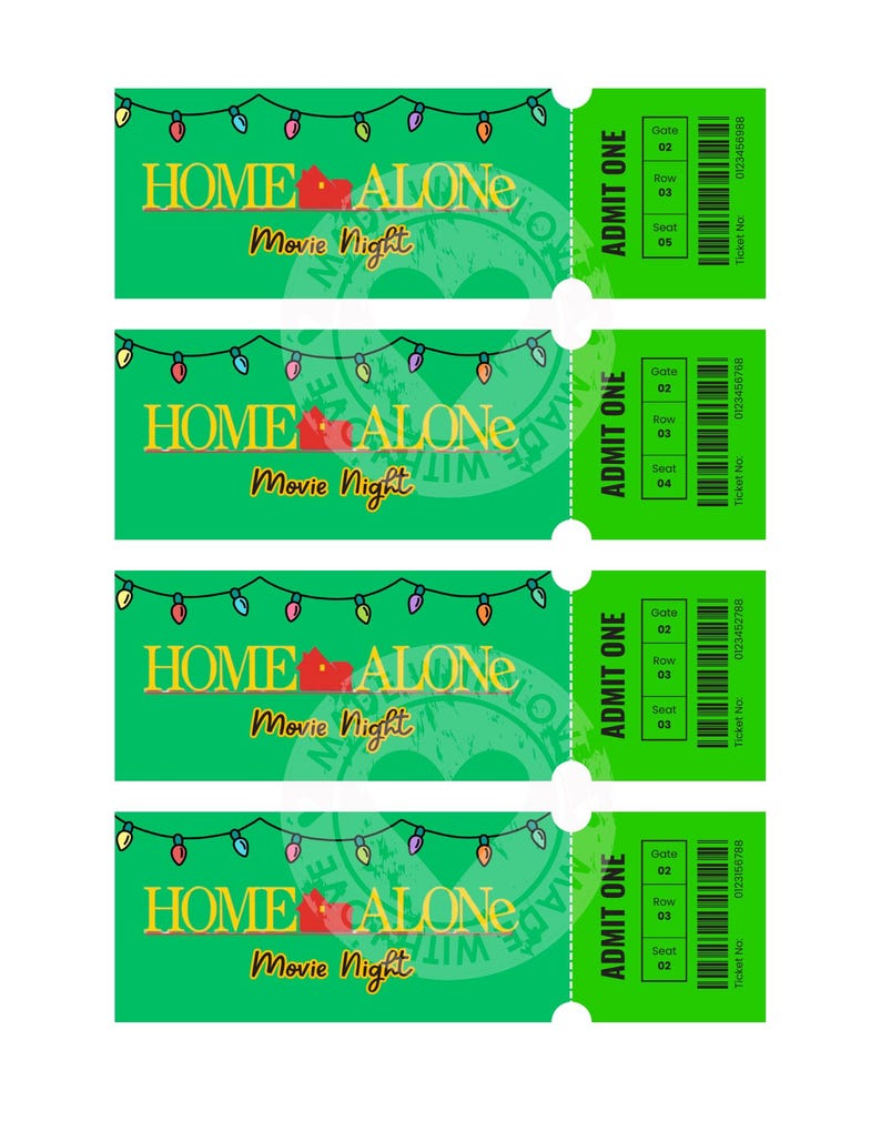 Home Alone Digital Download Printable PDF Movie Night Tickets - Etsy