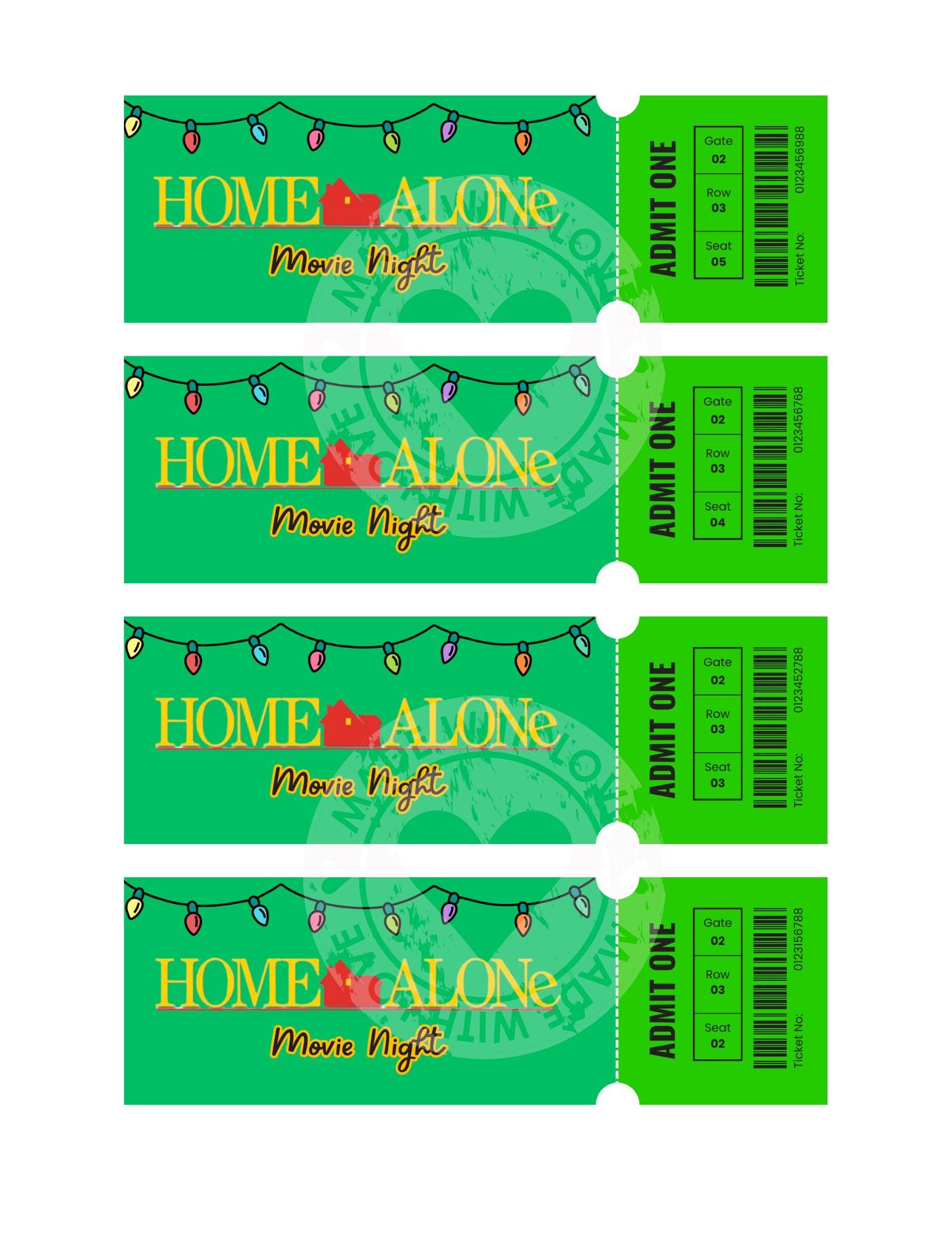 Home Alone Digital Download Printable PDF Movie Night Tickets - Etsy