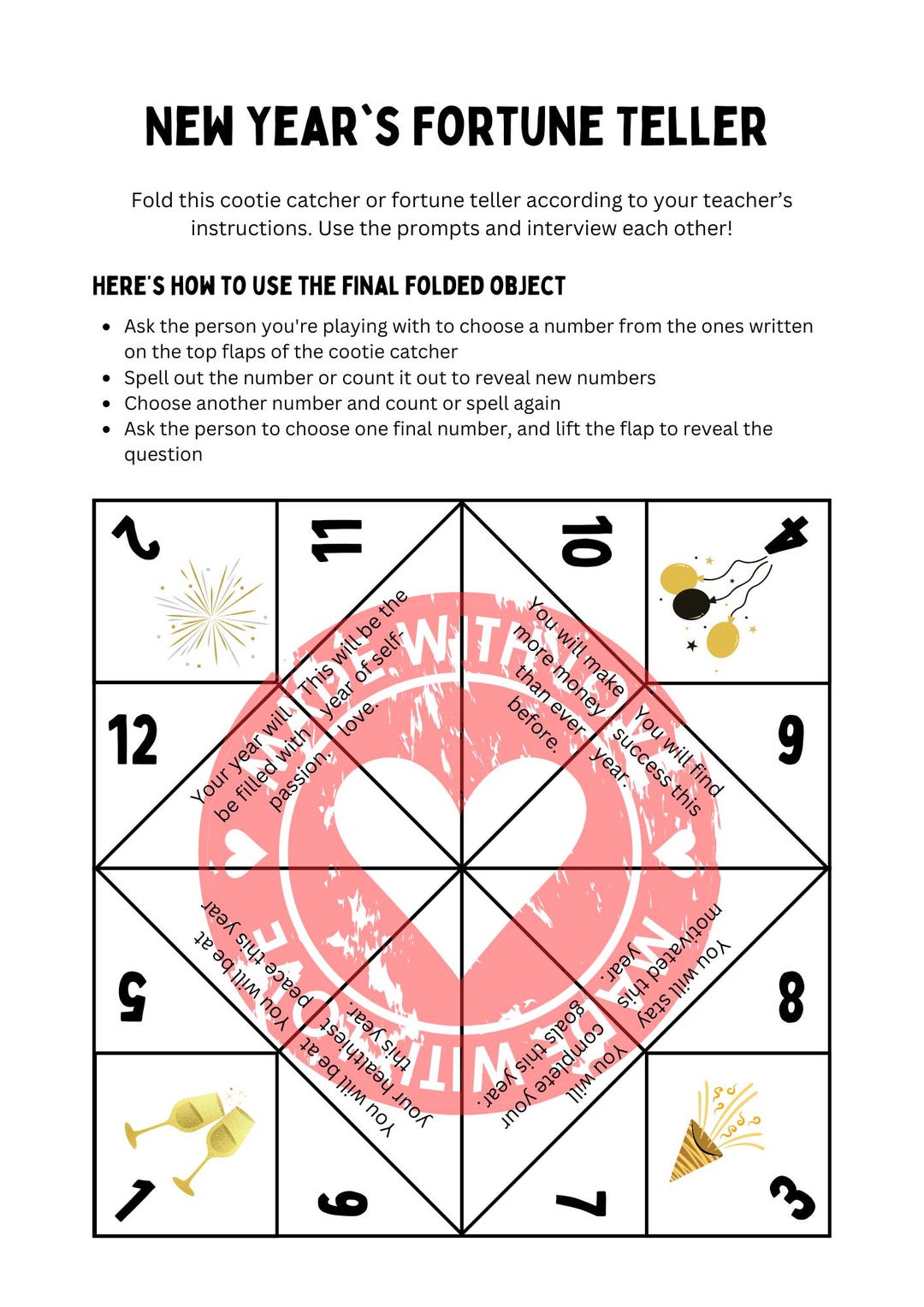 Happy New Year's 2025 Printable Fortune Teller Cootie Catcher Nostalgic ...