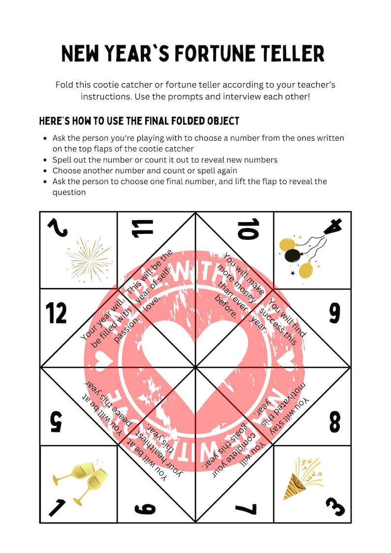 Happy New Year's 2025 Printable Fortune Teller Cootie Catcher Nostalgic ...