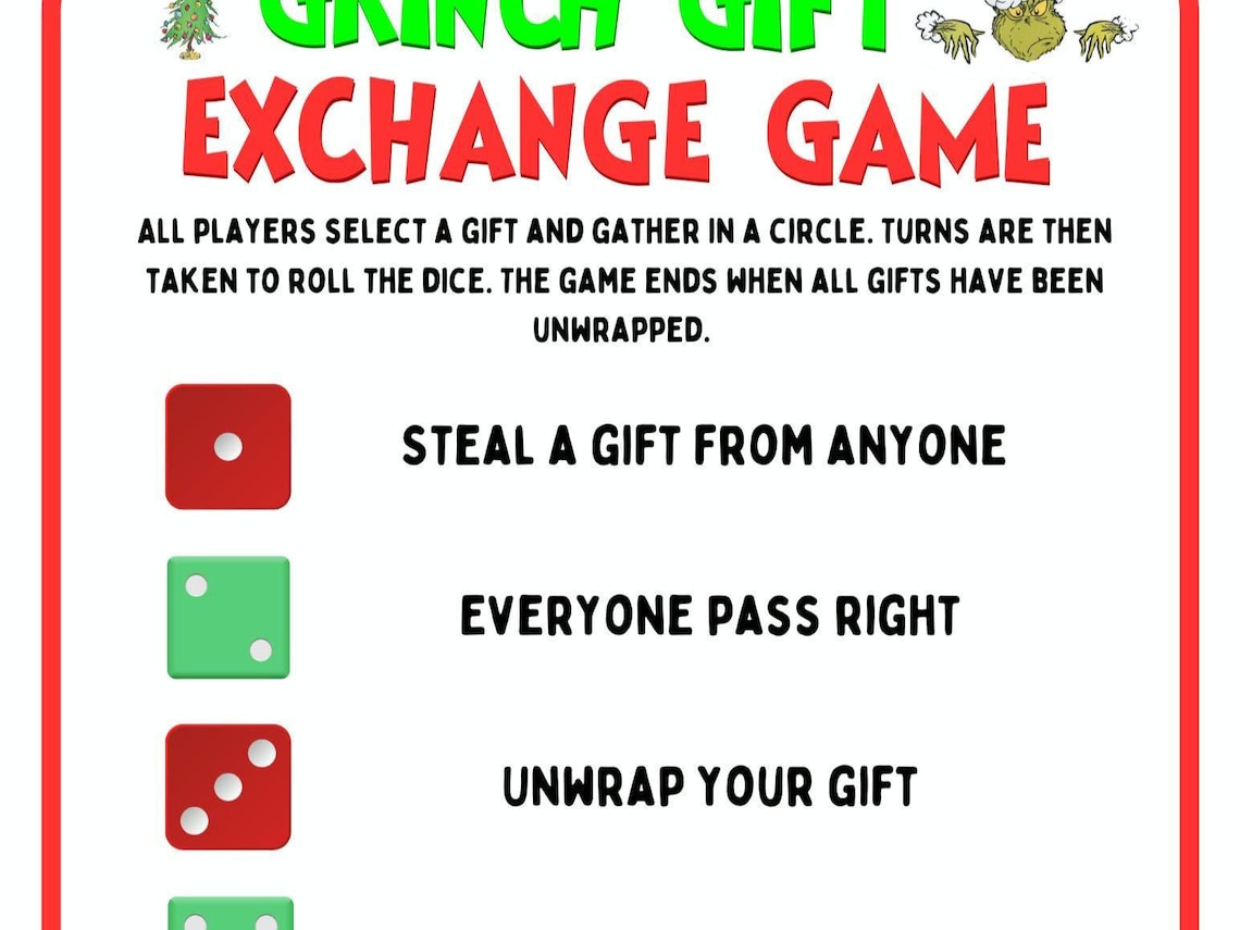Grinch Gift Exchange Dice Game Printable PDF Download - Etsy