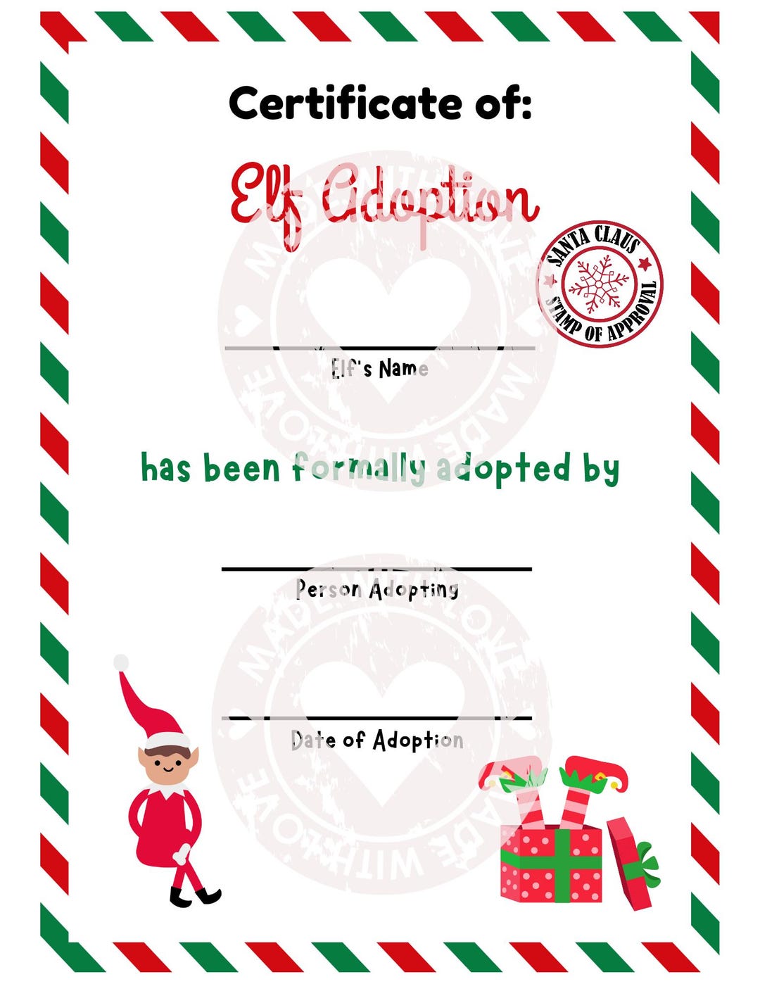 Adopt an Elf Adoption Certificate Printable PDF Download - Etsy