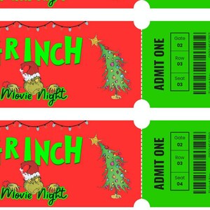 The Grinch Movie Ticket Movie Night Printable PDF Digital Download - Etsy