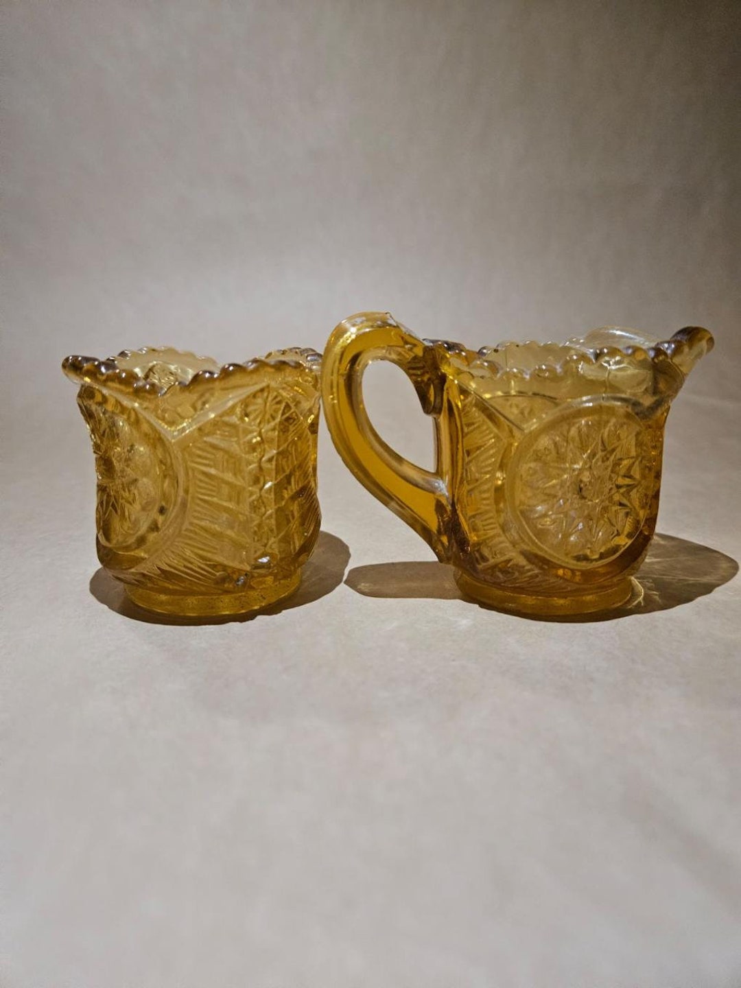 Vintage L.E. Smith Miniature Amber Glass Creamer and Sugar Bowl - Etsy