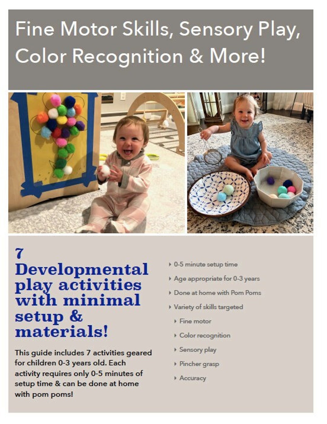 Fine Motor Skills, Color Recognition & Sensory Play Activity Guide for ...