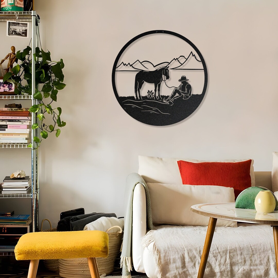 Cowboy and Horse Metal Wall Art: Rustic Western Cabin Decor - Etsy