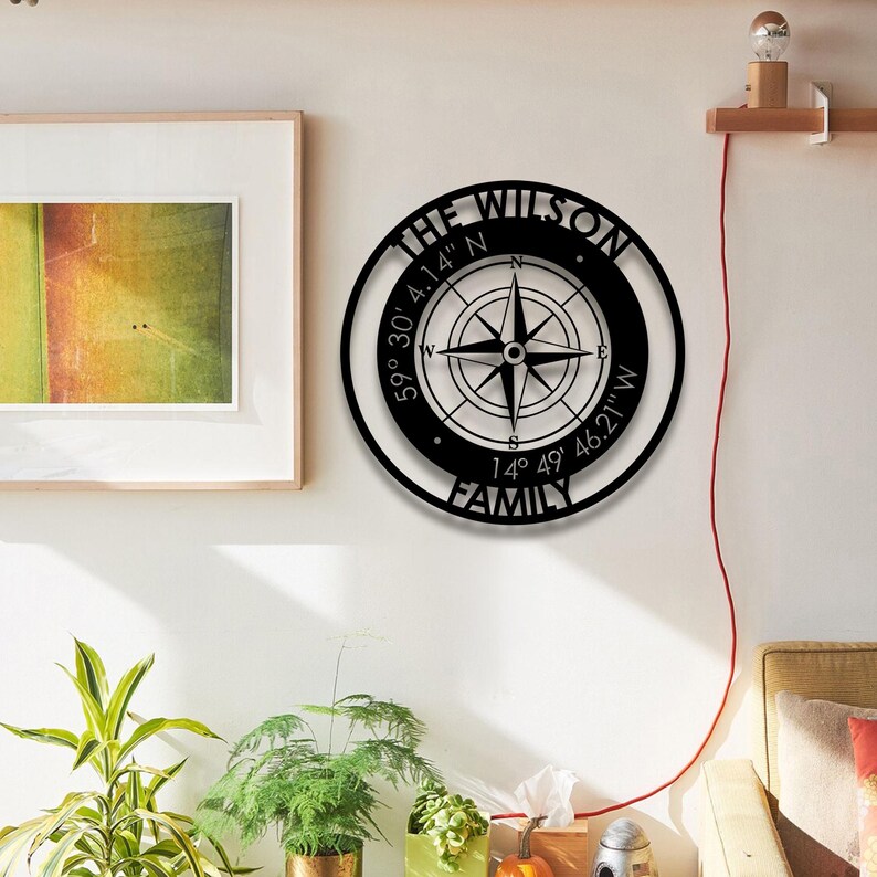 Custom Compass Metal Wall Art: Personalized Family Name, Nautical Decor ...