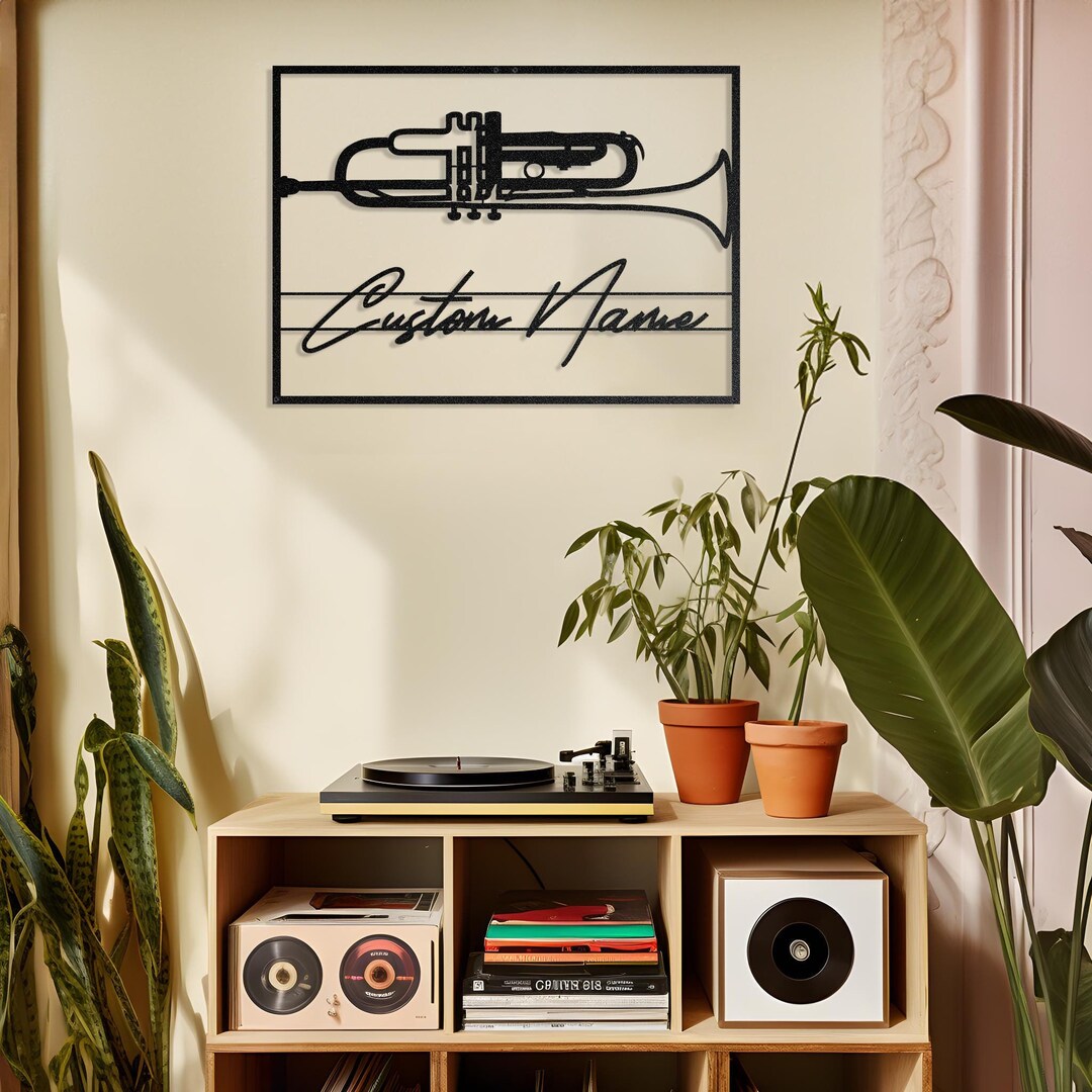 Personalized Trumpet Themed Metal Wall Art for Musicians, Custom Name ...