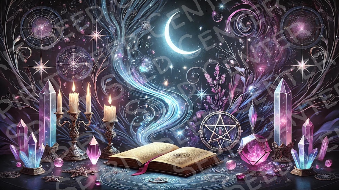Mystical Witchy Desktop Wallpaper | Crescent Moon & Crystals ...