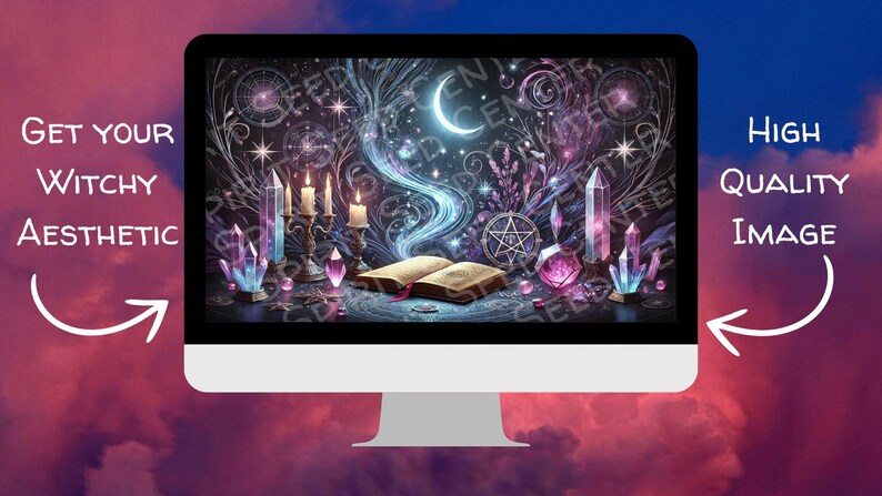 Mystical Witchy Desktop Wallpaper | Crescent Moon & Crystals ...