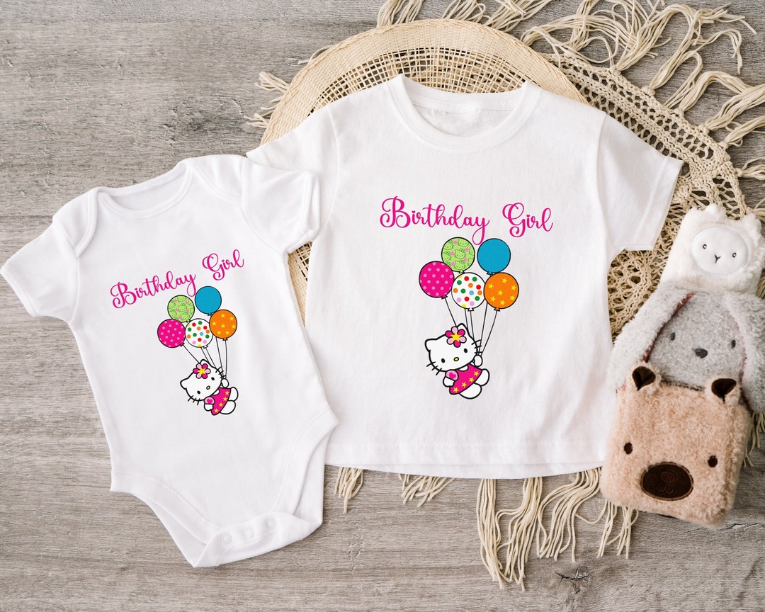 Kawaii Kitty Birthday Shirt, Toddler Kids Birthday Girl Tee, Hello Cat Birthday Shirt, Kitty ...