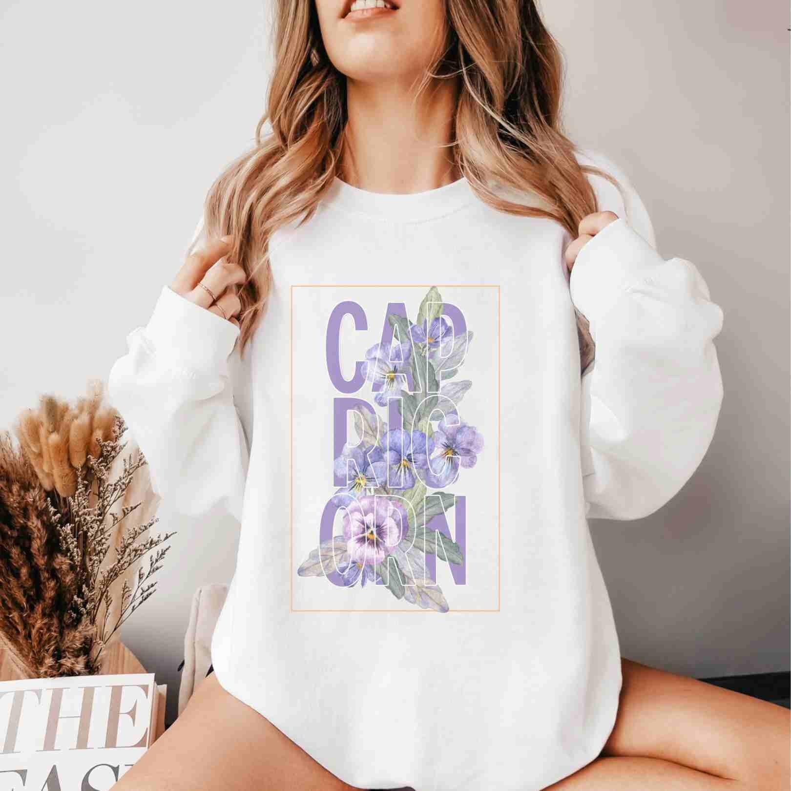 Capricorn Birth Flower Sweatshirt Heavy Blend Crewneck Violets ...