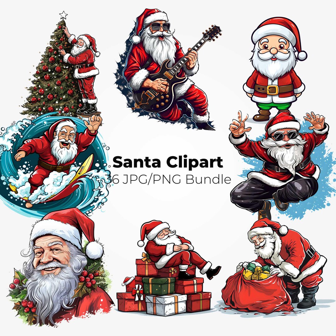 Santa Clipart Christmas Artwork Transparent Clipart Cool Santa, Rocker ...