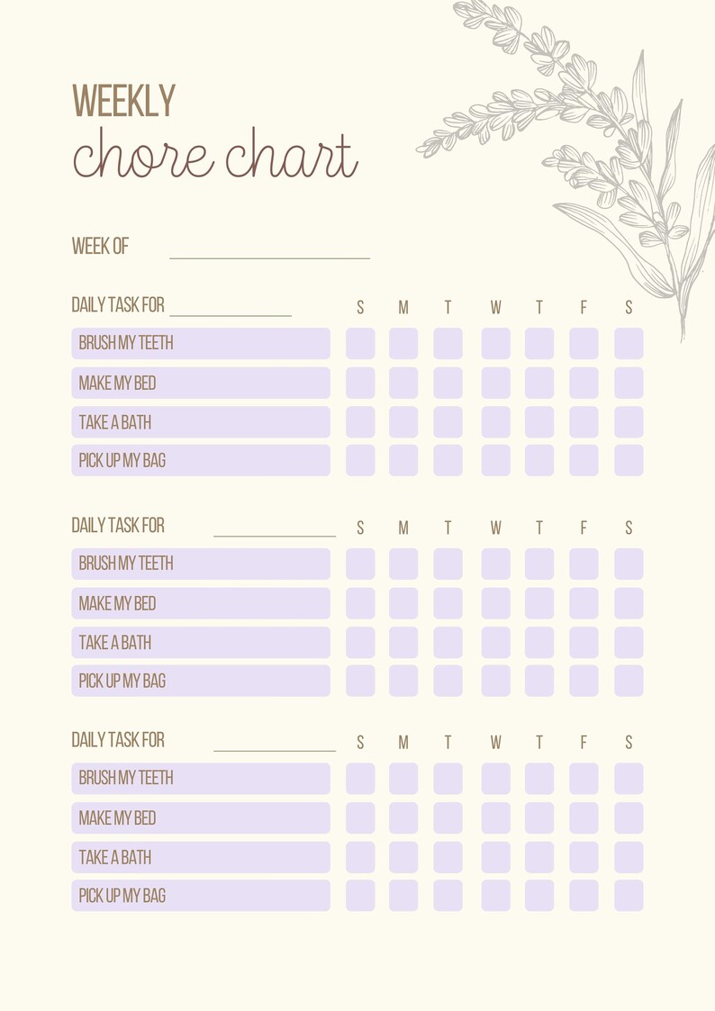 Editable Chore Chart, Weekly Tasks - Etsy