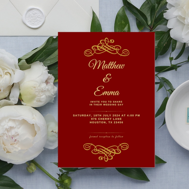 Red Wedding Invite | Instant Download | Modern Wedding Invitation ...