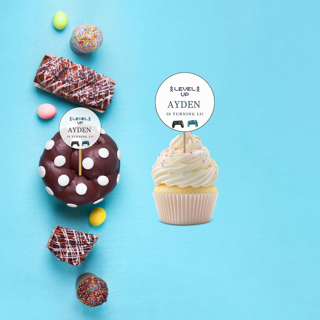 Level up Cupcake Toppers |gamer Party Cupcake Toppers |video Game ...