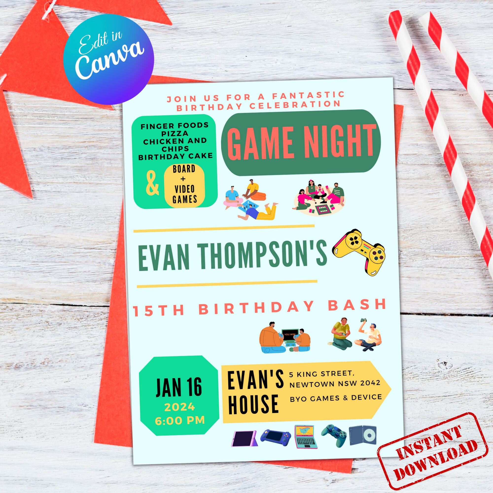 Video Game Birthday Invitation Board Game Party Boys and Girls Game ...