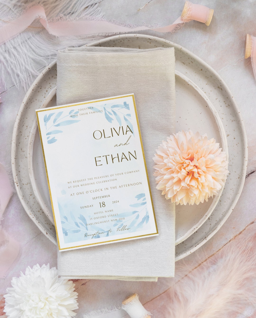 Blue Wedding Invitation | Light Blue Wedding Invite | Instant Download ...