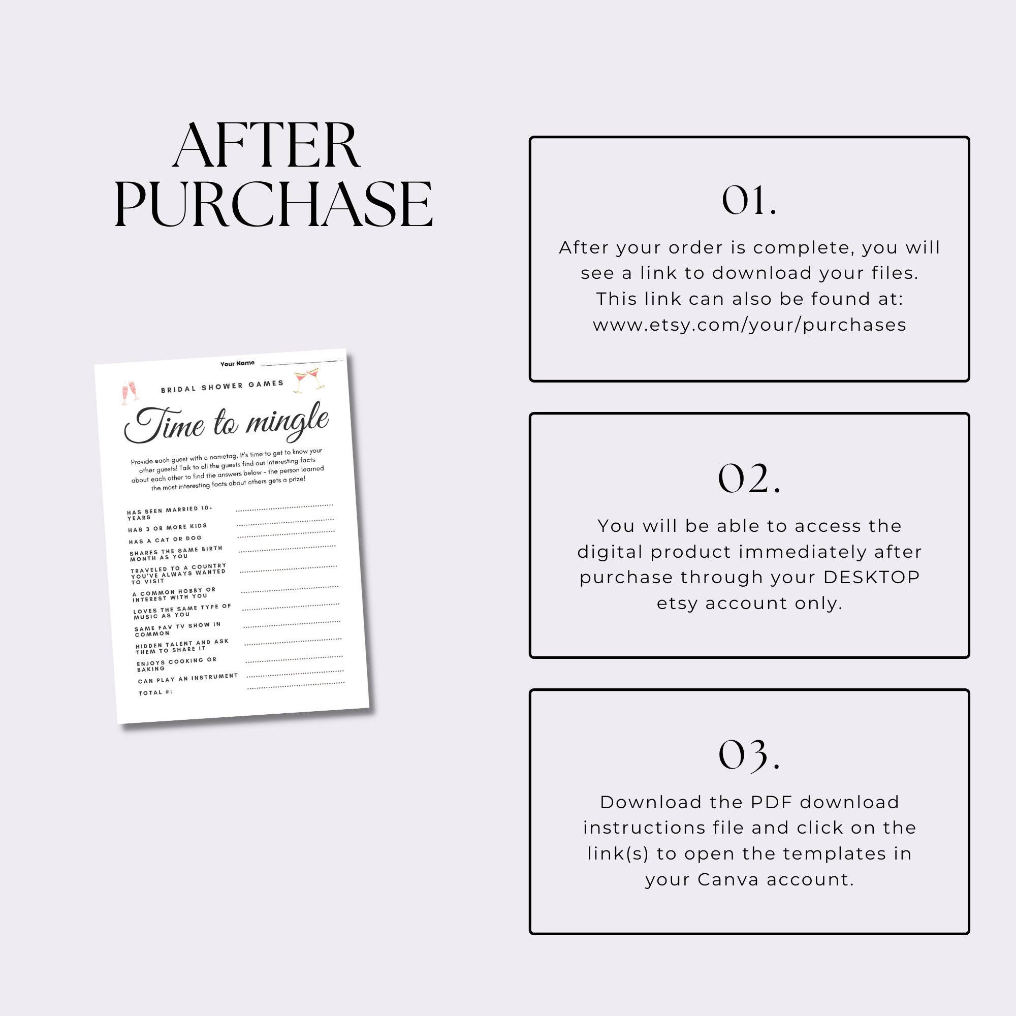 Mingle Game | Printable Bridal Shower Game | Minimalist Design Fun ...