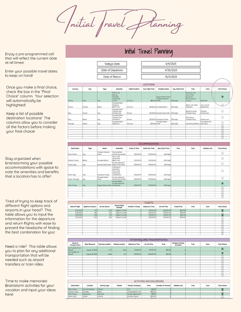 Travel Planner Template Fillable and Customizable Travel Planner ...