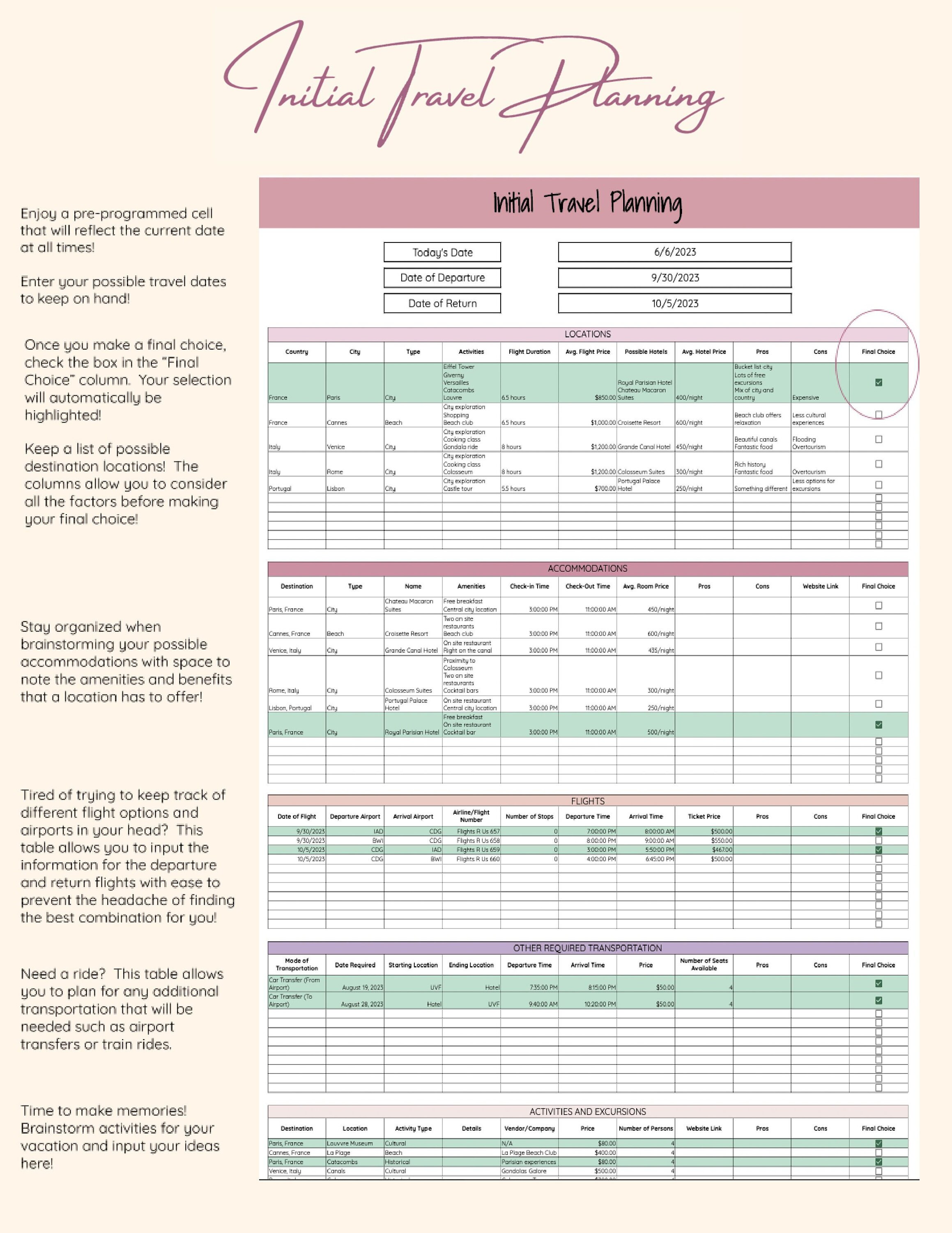 Travel Planner Template Fillable and Customizable Travel Planner ...