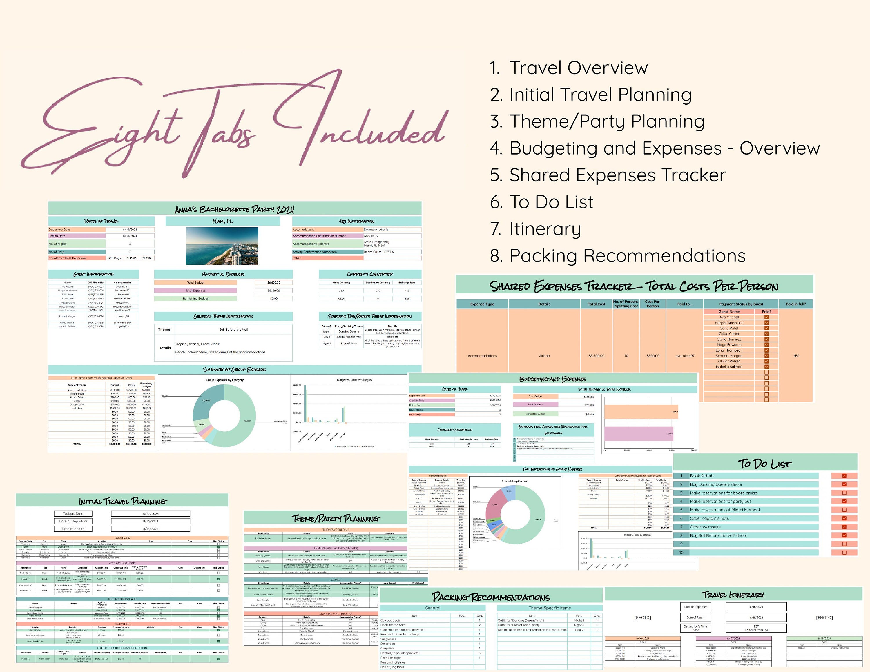 Bachelorette Party Planning Template With Budget Tracking and Cost ...