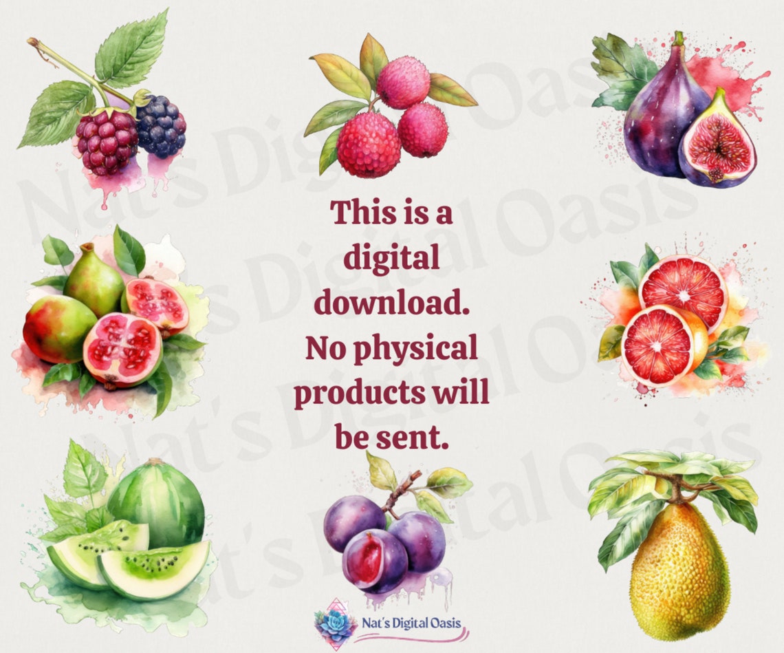 Watercolor Fruit Clipart Transparent PNG 10x10 Inches 300 - Etsy
