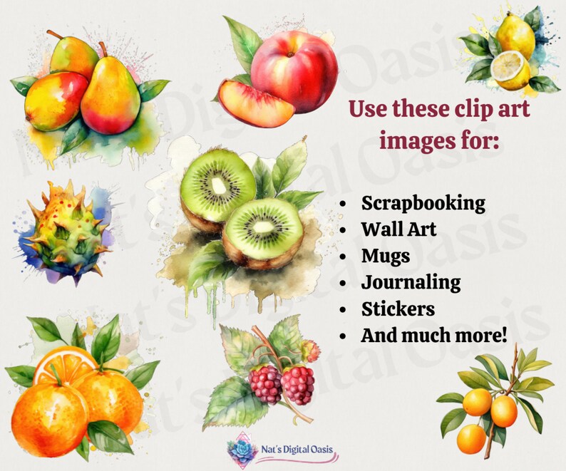 Watercolor Fruit Clipart Transparent PNG 10x10 Inches 300 - Etsy