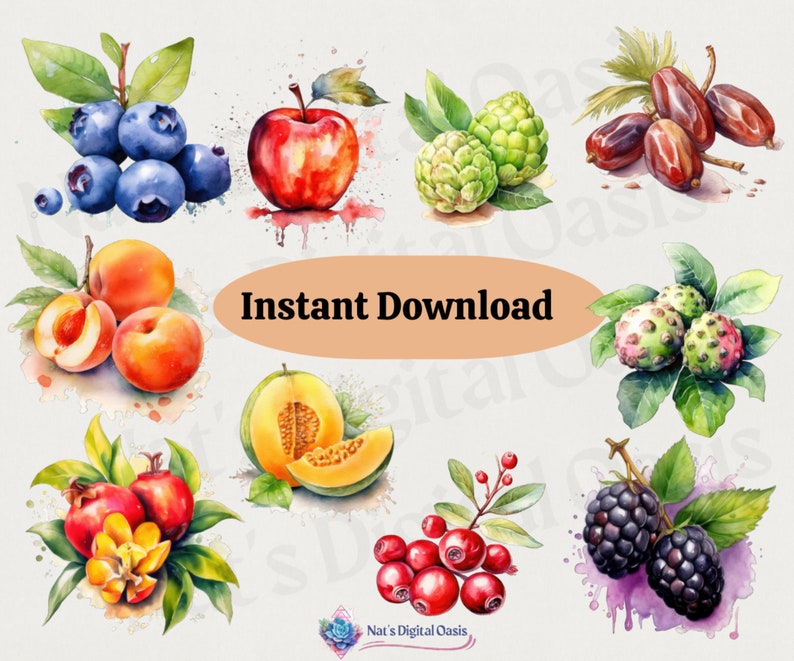 Watercolor Fruit Clipart Transparent PNG 10x10 Inches 300 - Etsy