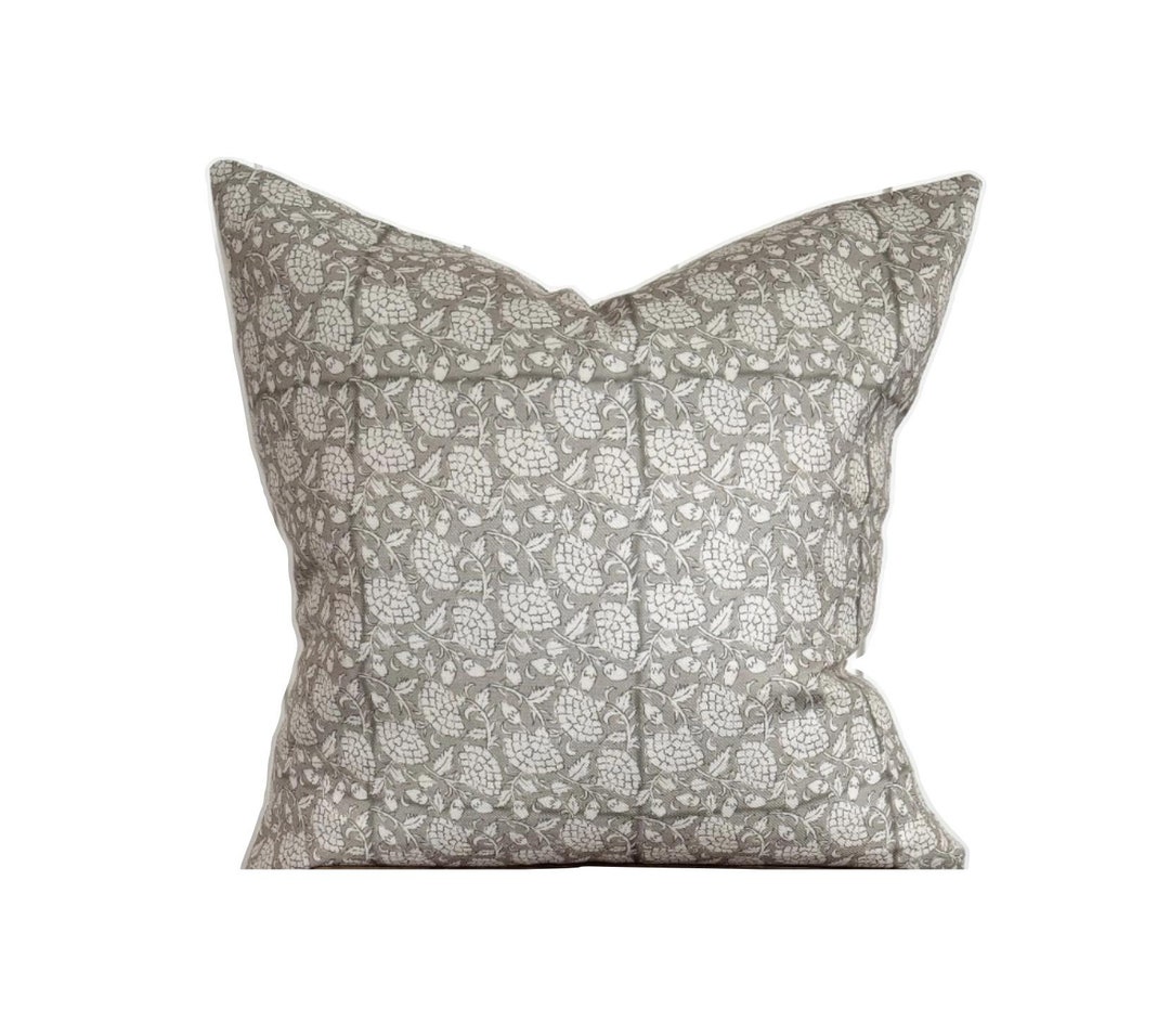 Gray Cream Block Print Pillow Cover | Grey Designer Fabric | Modern ...
