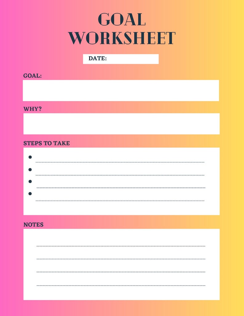 Digital Download Goal Worksheet for Goal Setting, Goal Planning, and ...
