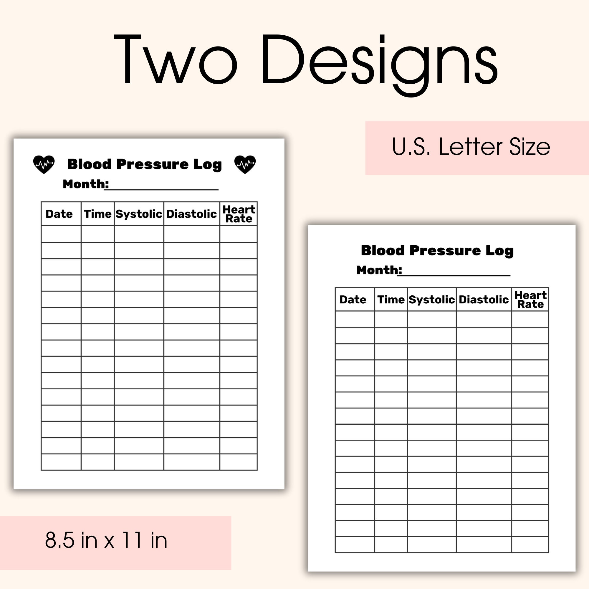 Large Print Blood Pressure Log, Printable Blood Pressure Tracker ...